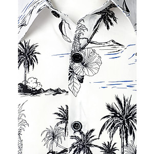 JOGAL Men's Flower Cotton Button Down Short Sleeve Hawaiian Shirt White XX-Large