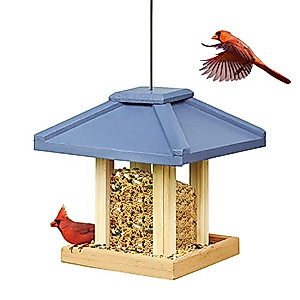Cedar Alpha Cedar Wooden Gazebo Bird Feeder, Pavillion Style Wild Bird Feeder for Outside, Pavillion Design, Grey Roof UVcoating, 2.6 lbs Capacity.