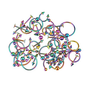 IPINK Spike Bars Labret Lip Ring Stud Body Piercing Stainless Steel Gold Plated 36-50pcs 16g Mixed