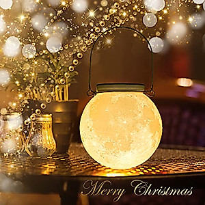 Balkwan 4 Packs 3.5 inches Solar Moon lamp Garden Decor Waterproof Outdoor Lanterns with LED Garden Solar Lights Patio Hanging Lights Christmas Decorations for Backyard Fence Pathway, Warm White