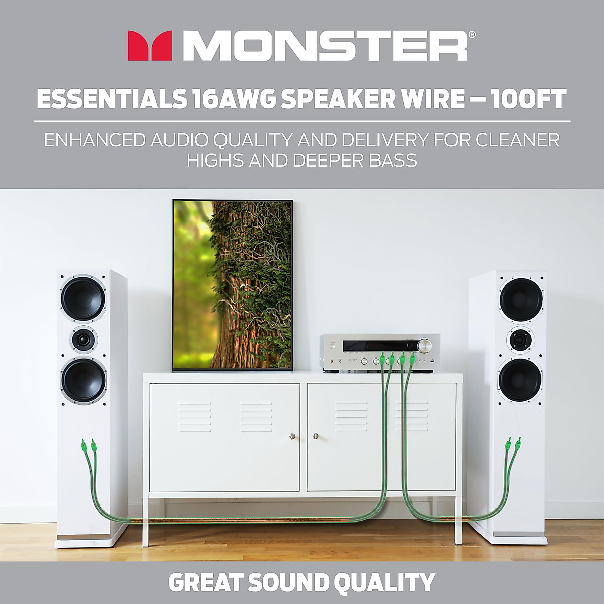 Monster Essentials High Performance Speaker Wire 16 Gauge Copper Clad Aluminum (CCA) Speaker Cable 100 FT Spool – Ideal Home Cinema Speaker Wire Cable and Car Audio Speaker Cables/Speaker Wires