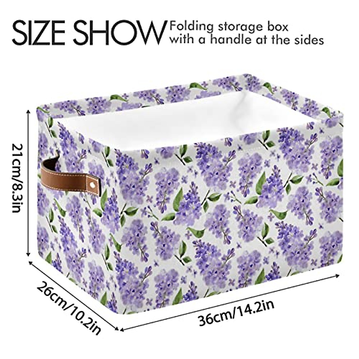 ALAZA Purple Lilac Flowers Storage Basket Rectangle Collapsible Storage Bins With Handles Durable Canvas Toy Basket Organizer Bin For Shelf Closet Bedroom Home Office