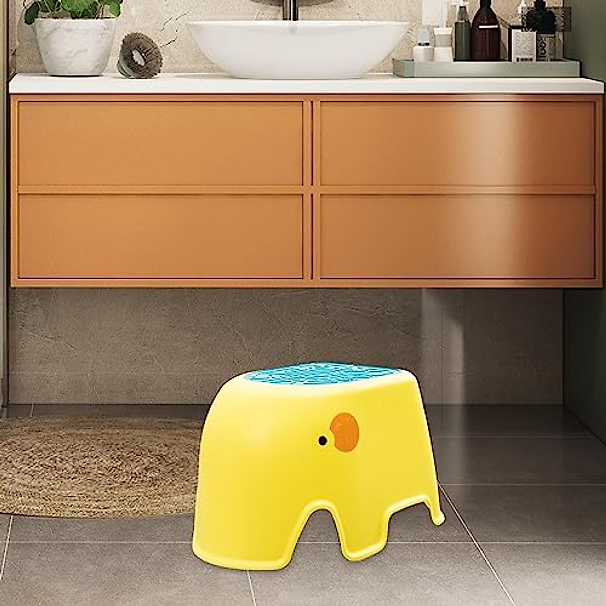 ＫＬＫＣＭＳ Kids Step Stool Toddler Step Stool,Multifunctional,Non Slip,Elephant Shaped,Durable Bathroom Step Stool Poop Stools for Kitchen,Bathroom, Yellow