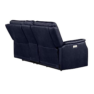 Steve Silver Co Ocean Blue Leatherette Console Loveseat with Power Headrest, Footrest, Hidden Storage, and USB Port Love Seats, 74 x 41 x 41