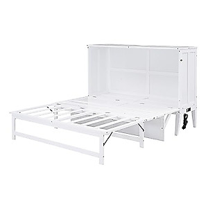 Queen Size Murphy Bed with Built-in Charging Station and Storage Shelf, Multi-Functional Murphy Bed for Kids, Teens Bedroom, Space Saving Design & Easy Assembly (White)