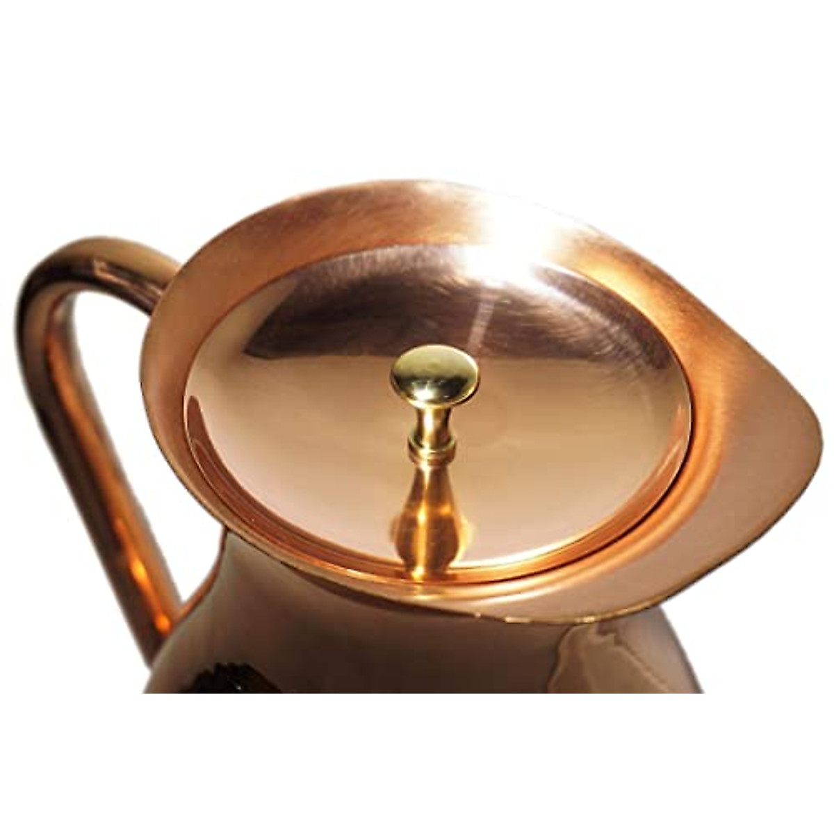 Pure Copper Pitcher (70 oz, 2 Liter) Handcrafted Water Jug & Copper/Brass Lid, Raw Interior for For Ayurveda Health