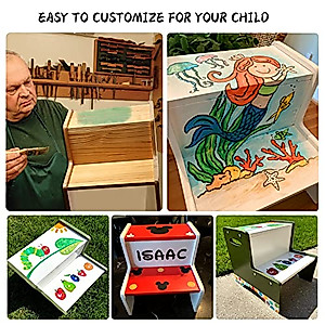 Wood City Wooden Toddler Step Stool for Kids, Bathroom Potty Stool & Kitchen Stool, Natural Two Step Stool for Bedroom, Children's Stool with Handles and Safety Non-Slip Pads