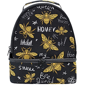 Naanle Golden Honey Bee Animal Lunch Bags for Women Men Youth Lunch Boxes Insulated Lunch Bag with Shoulder Strap Double Decker Dual Compartment Waterproof Reusable Lightweight tote bag
