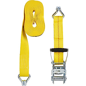 KEEPER 04622 Heavy Duty 27' x 2'' Ratcheting Tie Down, 10,000 lbs Rated Capacity with Double J-Hooks, yellow, "1.5"" x 1.5"" x 0.75"""