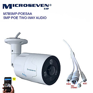 MICROSEVEN Open Source UltraHD 5MP 2560x1920 PoE Two-Way Talk,Alexa,Wide Angle,256GB SD Slot,Outdoor Night Vision Bullet Security Waterproof IP Camera,Human Motion Detection,FTP,Cloud,Web GUI,Apps+VMS