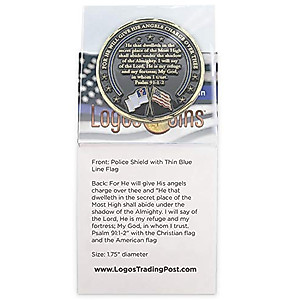 Law Enforcement Police Coin, Thin Blue Line Challenge Coin, Pocket Token of Appreciation and Protection. Gold-Color Plated Challenge Coin