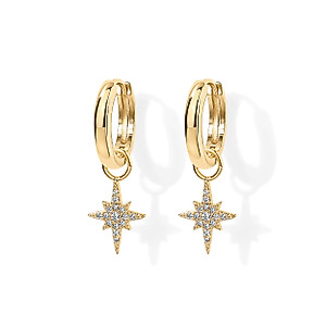 PAVOI 14K Yellow Gold Plated S925 Sterling Silver Post Lightweight Drop Dangle Huggie Hoop Earrings for Women | Dainty Star Earrings