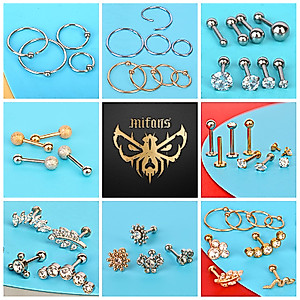 MIFANS Face Cartilage Stud Earrings Helix Conch Tragus Daith Ear Piercing Studs Jewelry 16G 20G 316L Surgical Stainless Steel Small Hoop Earrings for Women and Men, 16 20 Gauge Silver and Rose Gold