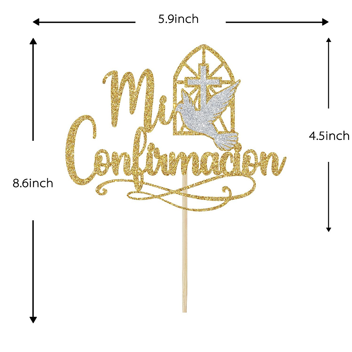 Mi Confirmacion Cake Topper, First Holy Communion, God Bless, Bridal Shower/Wedding/Baptism/Christening Baby Shower Party Decorations Gold Glitter