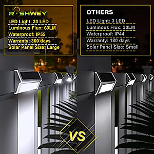 ROSHWEY Solar Step Lights Outdoor 4 Pack 30 LED Stainless Steel Outside Solar Lights Waterproof Fence Lights for Garden Patio Pathway Walkway, Cool White Light