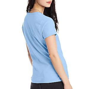 Hanes womens Nano Premium Cotton V-neck Tee fashion t shirts, Light Blue, Large US