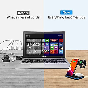 3 in 1 Fast Wireless Charging Station for iPhone/iWatch/Airpods, Wireless Charger Stand for iPhone 14/13/12/11/Pro Max/X/Xs Max/8/8 Plus, iWatch Series 8/7/6/5/SE/4/3/2, AirPods 3/2/pro (Z5A,Black)