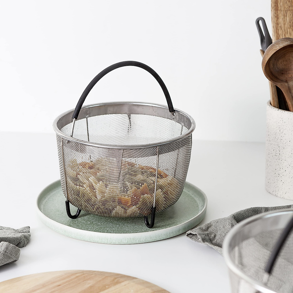 Instant Pot Accessories Steamer Mesh Basket Stainless steel Good for cooking, boiling and frying Eggs, Vagetables and pasta, Fits a 6 quart pressure cooker (6 QT)