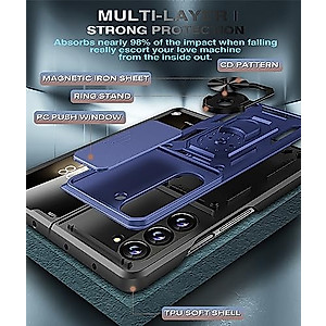 Neivi Case for Samsung Galaxy Z Fold 5 Case with Magnetic Kickstand Slide Camera Cover Protector[8FT Military Shockproof Protection] Bumper Car Mount Phone Case Samsung Z Fold 5 5G (Blue)