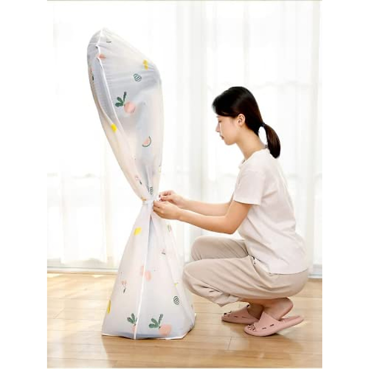 Howkes Fan Dust Cover Waterproof Dustproof Fan Cover Washable Standing Round Fan Sleeve proof Fan Protective Cover Dustproof & Moisture-Proof for Household Outdoor Pedestal Cover Fans (Flame bird)