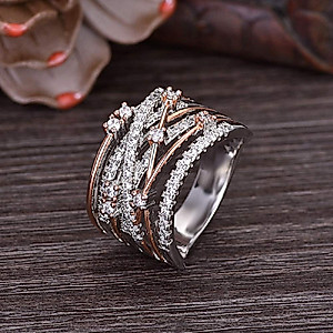 YUANYI Two Tone Intertwined Crossover Statement Ring Fashion Breadth Band Rings for Women Rose Gold Index Finger Ring (US code 10)