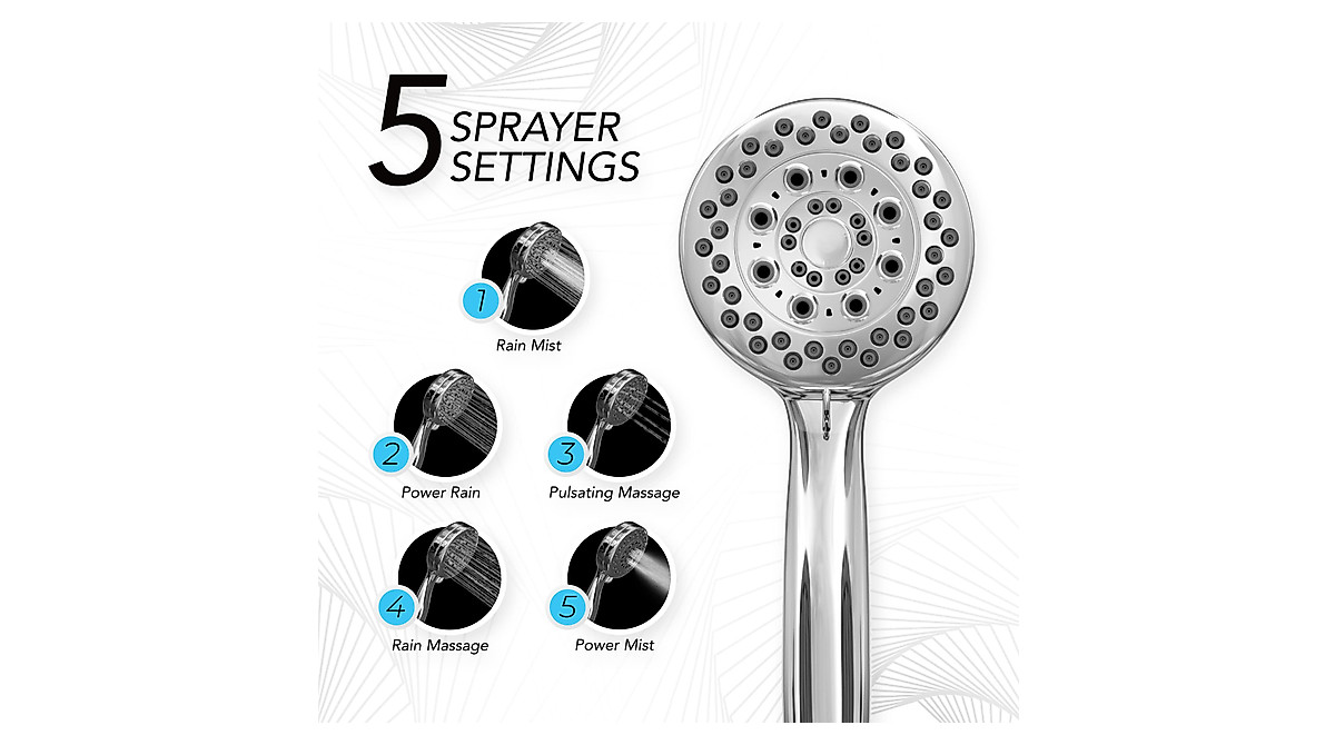 Handheld Shower Head with 5 Spray Settings - Spa-Like Experience