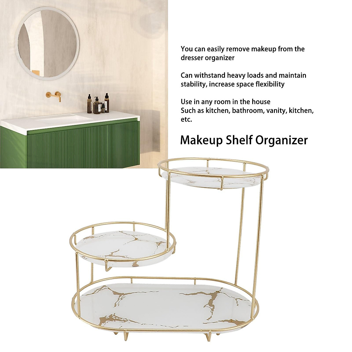 Bathroom Counter Organizer, Iron Glass 2 Tier Vanity Tray, Skincare Makeup Organizer Shelf, Vanity Organizer Bathroom Counter Shelf for Cosmetics, Toiletries, Lotions, Perfumes