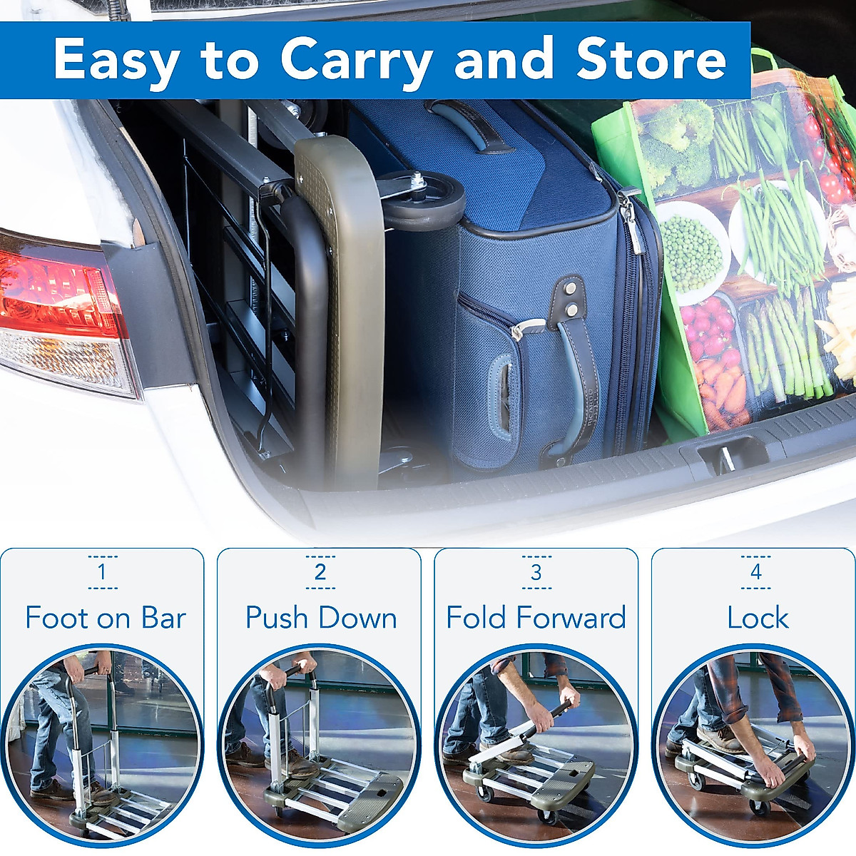 Mount-It! Foldable Push Cart, Utility Dolly Platform Cart, Adjustable Length, Folding Hand Truck, Portable Dolly for Moving Boxes, Appliances, Furniture, 330 lbs Capacity