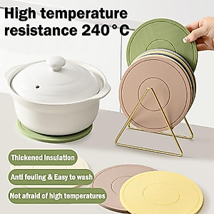 H&W 6Pcs Thickened Pot Holders, Silicone Trivets, Non-Slip Heat Resistant Pads, with 1 Gold Triangle Holder, for Kitchen Hot Pots and Pans(6 Colors)