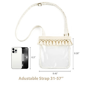 Mkono Clear Bag Stadium Approved Boho Clear Crossbody Purse with Macrame Tassel PVC Transparent Shoulder Bag for Concerts, Festivals, Gym or Work