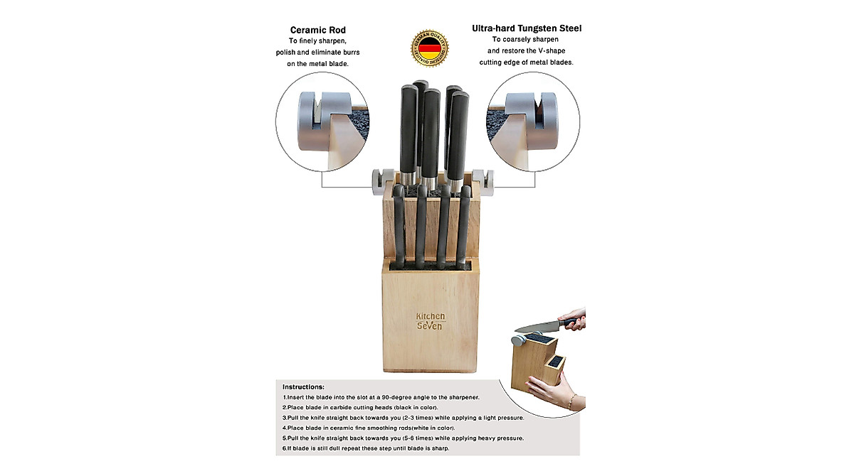 Bamboo Universal Knife Block - Built-in Sharpeners & Storage