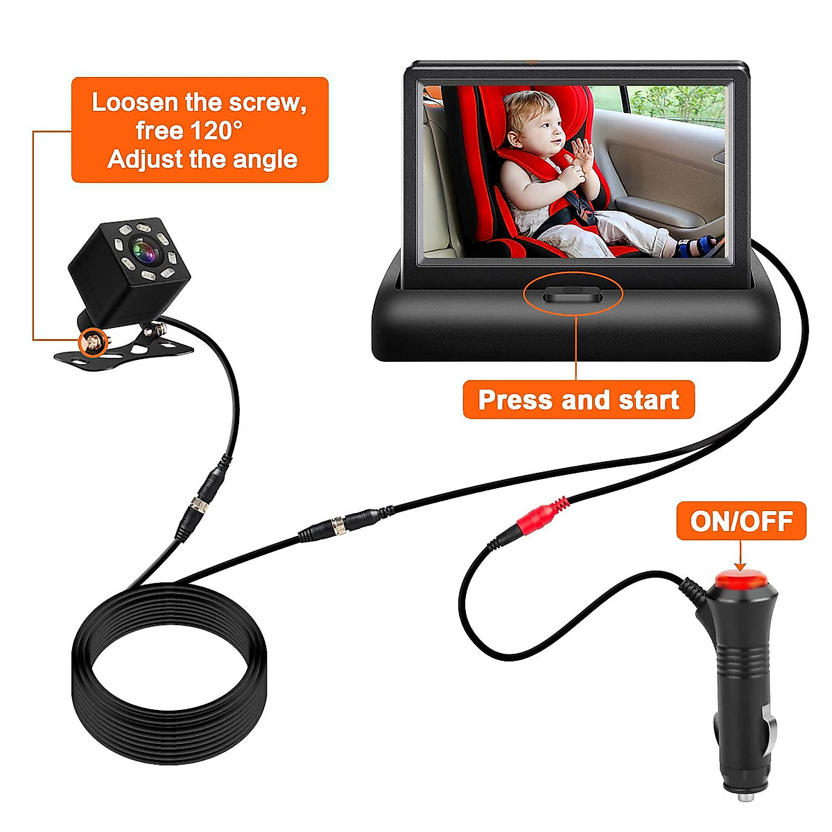 BAOHZ Baby Car Camera,4.3-Inch HD Night Vision Display, Safety Car Seat Mirror, Easily Observe The Baby's Moveat at Any Time While Driving