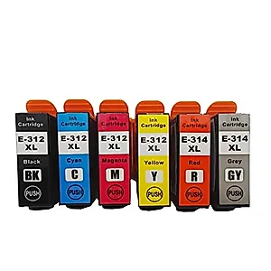 HDPHOTOINK 312XL 314XL Remanufactured Ink Cartridge Replacement for Expression Photo XP-15000 Wide Format Printer 6-Pack, Black,Magenta,Cyan,Yellow,Red,Grey