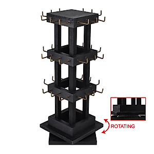 Ikee Design 36 Hooks Wood Rotating Keychain Holder Display Stand,3 Tier Jewelry Display Tree Stand,Bracelet Holder, Earring Rack for Vendors and Selling, Black Color