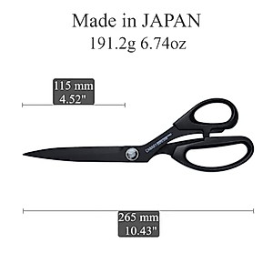 CANARY Japanese Sewing Scissors for Fabric Cutting 10.5 Inch, Black Scissors Heavy Duty All Purpose Scissors, Japanese Stainless Steel Nonstick Coating, Made in JAPAN, Black (SE-265F)