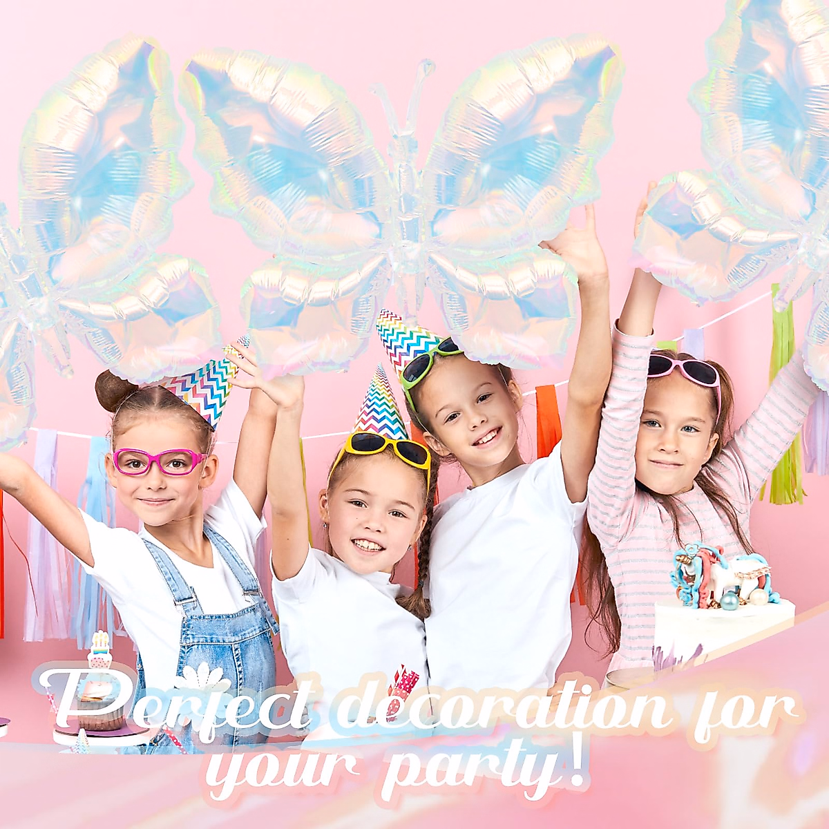 Poen 6 Pcs 40 Inch Butterfly Balloons Iridescent Butterfly Foil Balloons Holographic Butterfly Balloons Decorations Holographic Balloons for Birthday Baby Shower Wedding Butterfly Themed Party