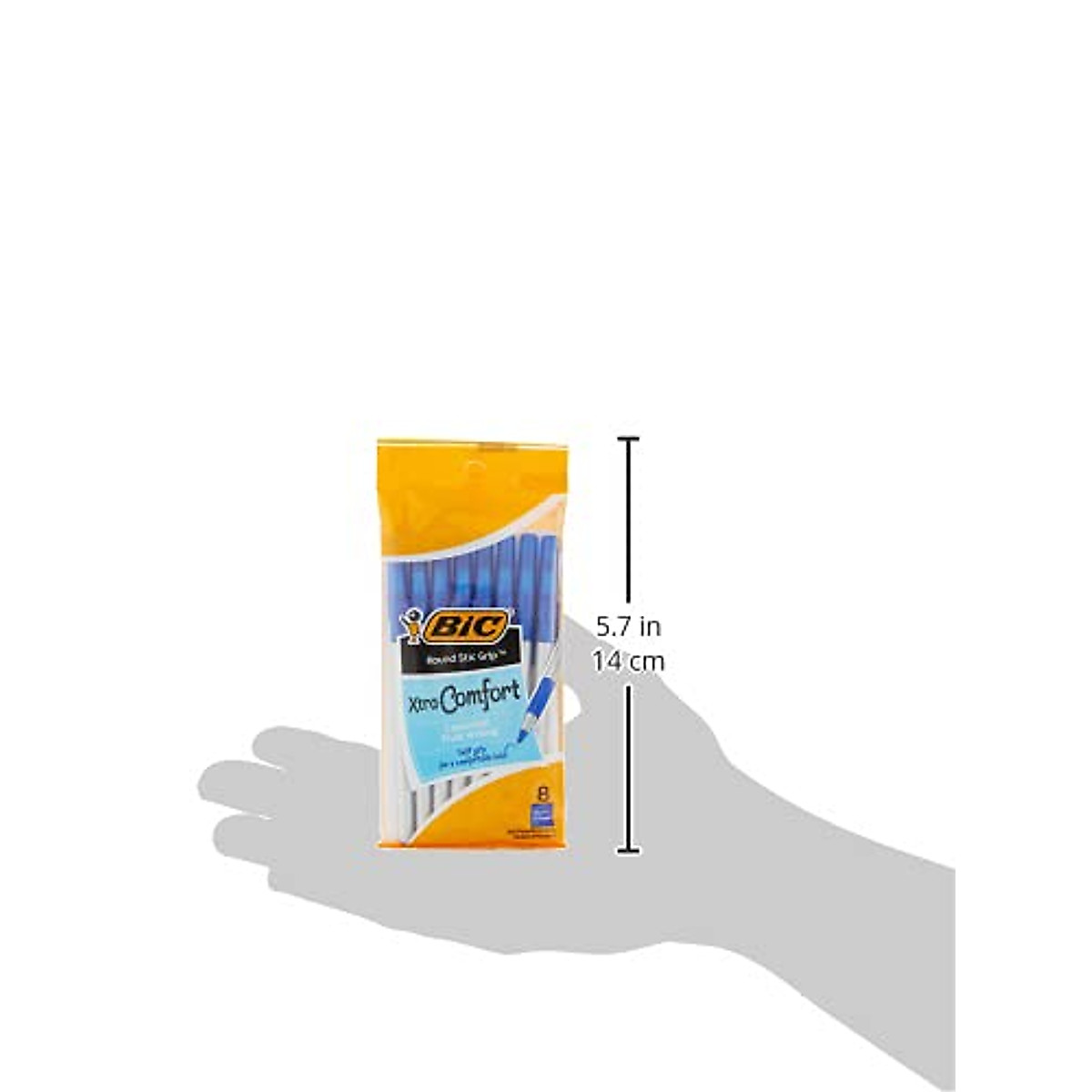 BIC Round Stic Grip Xtra-Comfort Medium Ball Point Pen, Blue, 8 Pack