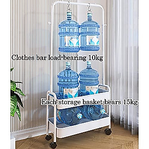 ZBYL Clothing Rolling Wardrobe Garment Rack with Wheels, Metal Clothes Closet Rack with Bottom Shelf, Portable Organizer Standard Rod with Hooks for Hanging Clothes, 68×160cm