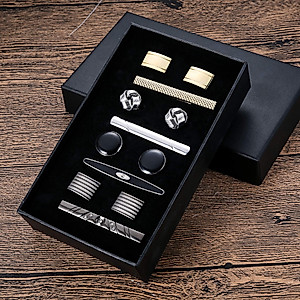 YADOCA Men's Cufflinks and Tie Clips Set Necktie Tie Bar Clips Business Shirts Wedding Tuxedo Cufflinks with Box Silver-Tone Gold-Tone Black