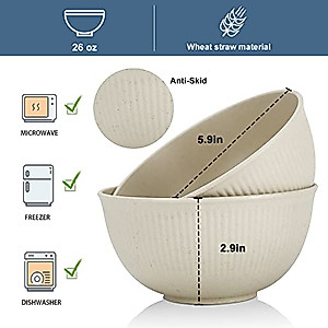 Wrova Wheat Straw Bowl Sets of 8,Unbreakable Cereal Bowl 26 OZ,Microwave and Dishwasher Safe Bowls,Kids Bowl suitable for Cereal,Salad,Snack and Soup. Winter-Snow Series