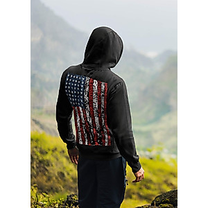 Lucky Ride American Flag Mens Sweatshirt United States USA Tattered Flag Hoodie, Black, S