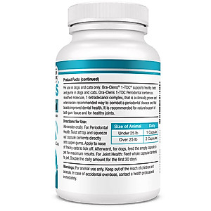 Ora-Clens 1-TDC Periodontal Supplement ES for Dog & Cat, Supports Oral, Hip & Joint Health, Muscle & Stamina Recovery, Skin & Coat Health, 120 Capsules