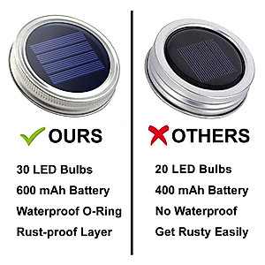 Urvoix Solar Mason Jar Lights - 8 Pack 30 Led Fairy Solar Jar Lid Lights with 8 Handle (Jars Not Included), Waterproof Outdoor Mason Jar Lights for Garden Backyard Patio Decor