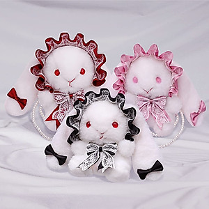 SUVCOTIN Women Plush Bunny One Shoulder Crossbody Bag Lolita Rabbit Bag for Kids Gift, Black