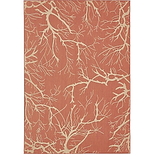 Unique Loom Outdoor Botanical Collection Area Rug - Branch (7' 1" x 10' Rectangle, Terracotta/ Beige)