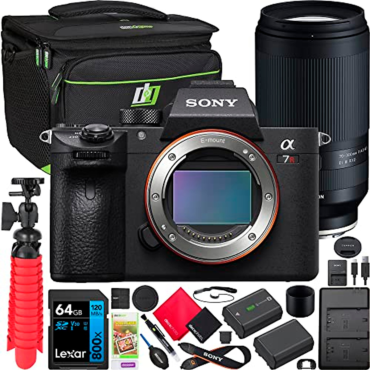 Sony a7R III Full Frame Mirrorless Camera Body ILCE-7RM3A/B Bundle with Tamron 70-300mm F4.5-6.3 Di III RXD Lens A047 + Deco Gear Bag + Extra Battery &Dual Charger+ 64GB Card+ Tripod &Kit Accessories