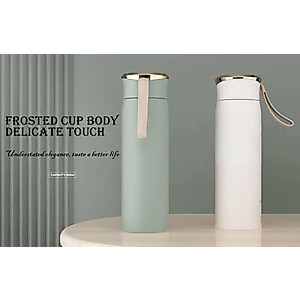 Vacuum Insulated Stainless Steel Metal Flask Thermos Water Bottle with Handle | Elegant Design | Reusable Leak Proof BPA-Free Flask for Gym, Travel, Sports, Gift | 16oz (450ml) (White)