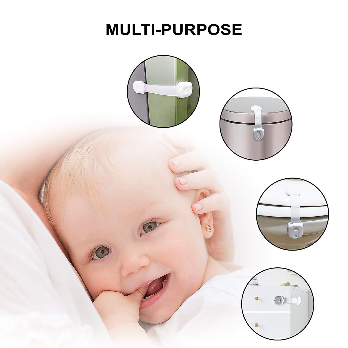 Child Safety Cabinet Strap Locks - 8 Packs Baby Proofing Adjustable Adhesive Latches With No Drilling - Fridge Drawer Dishwasher Toilet Seat Oven - Children Kid & Toddler Safety Protection By G2eComme