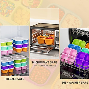 KEMETHY 6 Pcs Bento Snack Containers, Reusable 4 Compartment Food Storage Container with Lids, Divided Lunchable Container, Freezer, Microwave & Dishwasher Safe (6 Color)