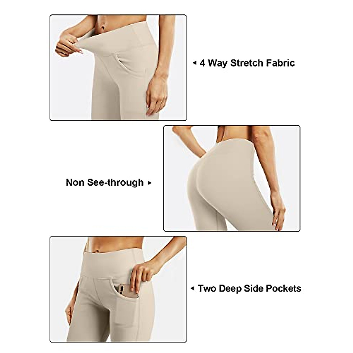 Promover Womens Bootcut Yoga Pants with Pockets High Waisted Flare Casual Work Pants (Khaki, L)